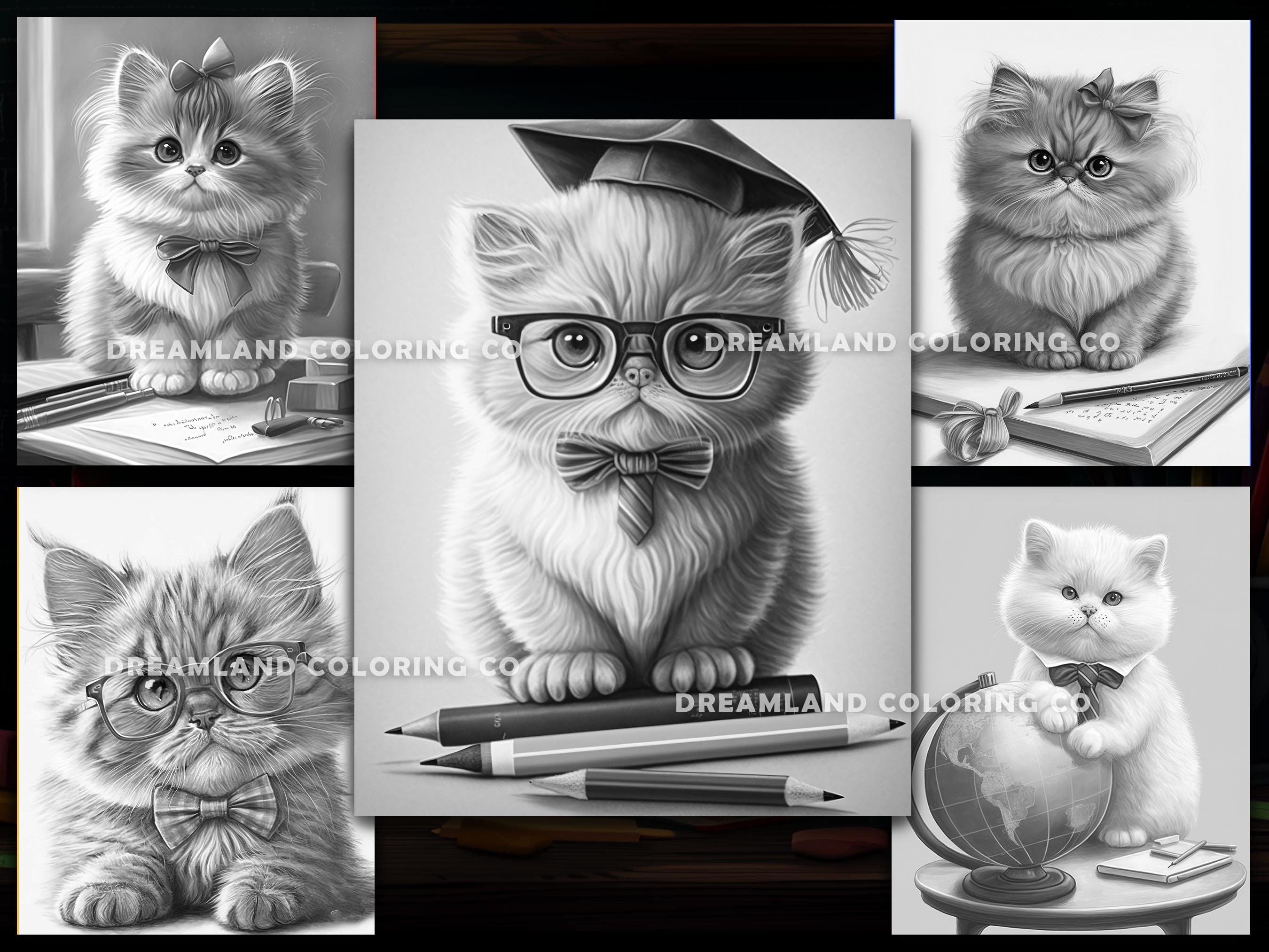 Cute Baby Smart Cats Coloring Page Adults Kids Digital Download ...