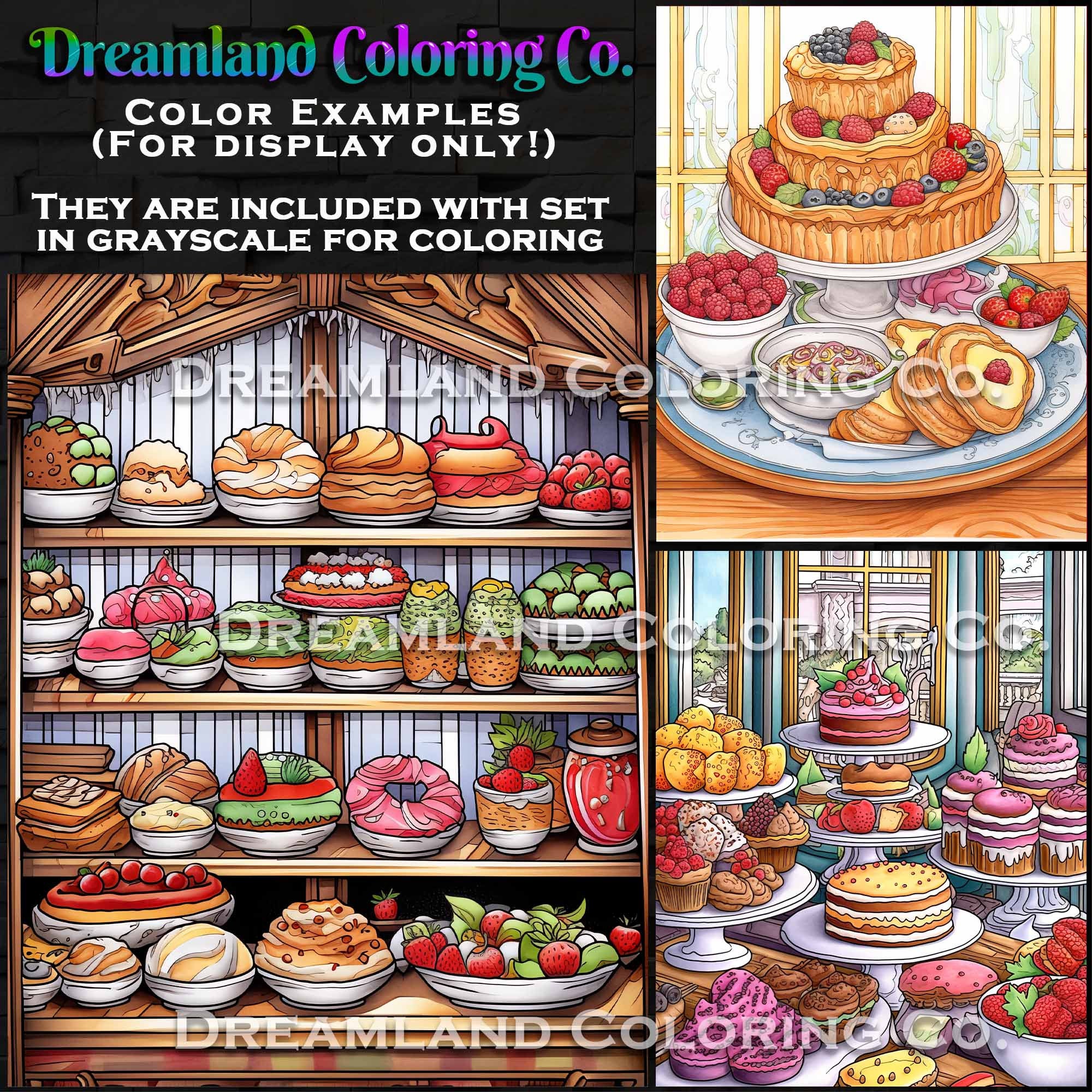 25 French Patisserie Pastry Coloring Books Grayscale Coloring Sheet ...