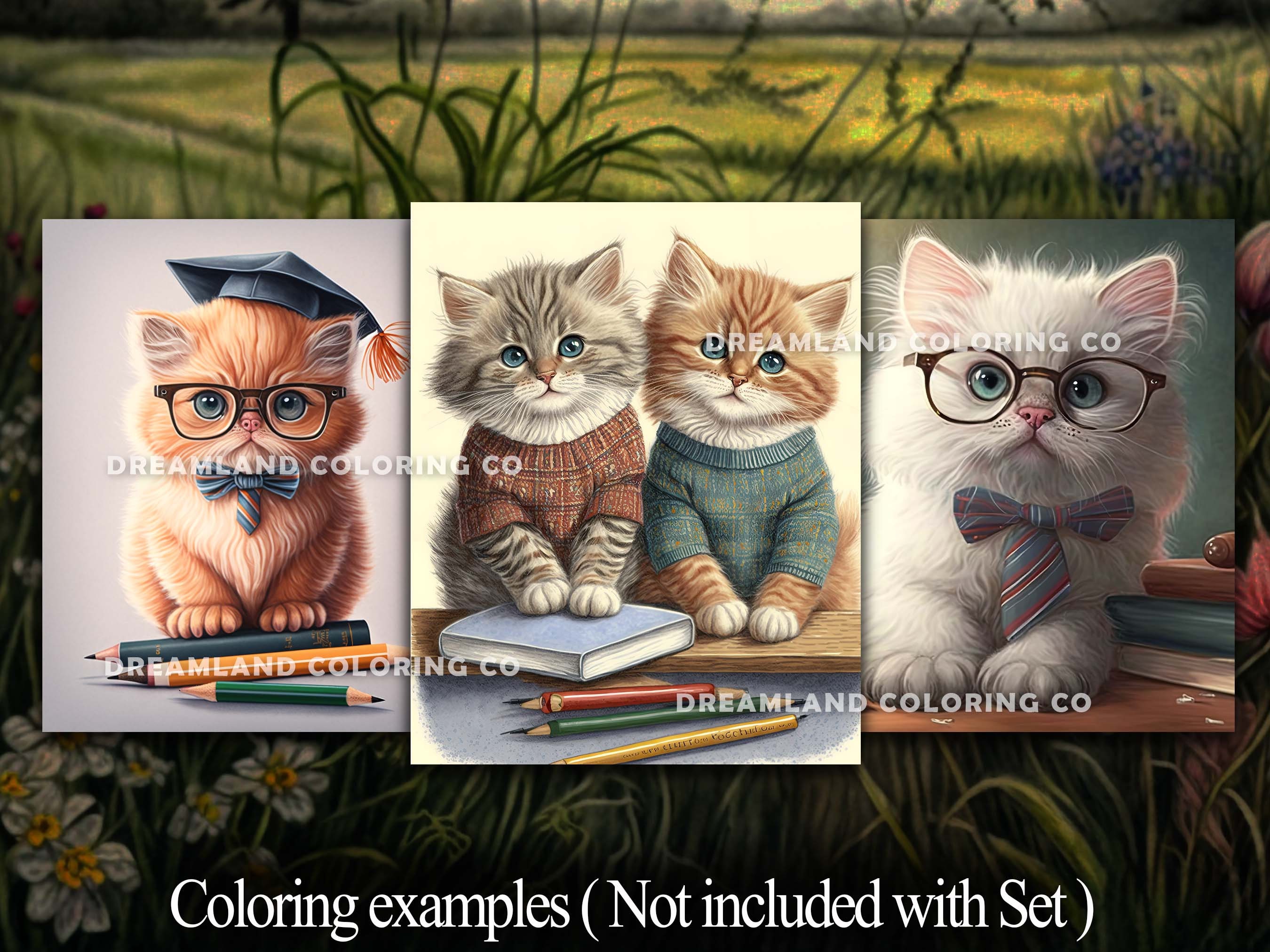 Cute Baby Smart Cats Coloring Page Adults Kids Digital Download ...