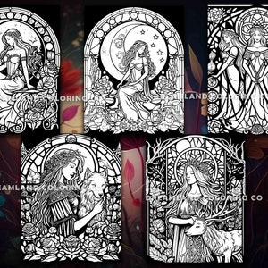 Magical Moon Goddess Stained Glass Coloring Page Book, Adults and Kids ...