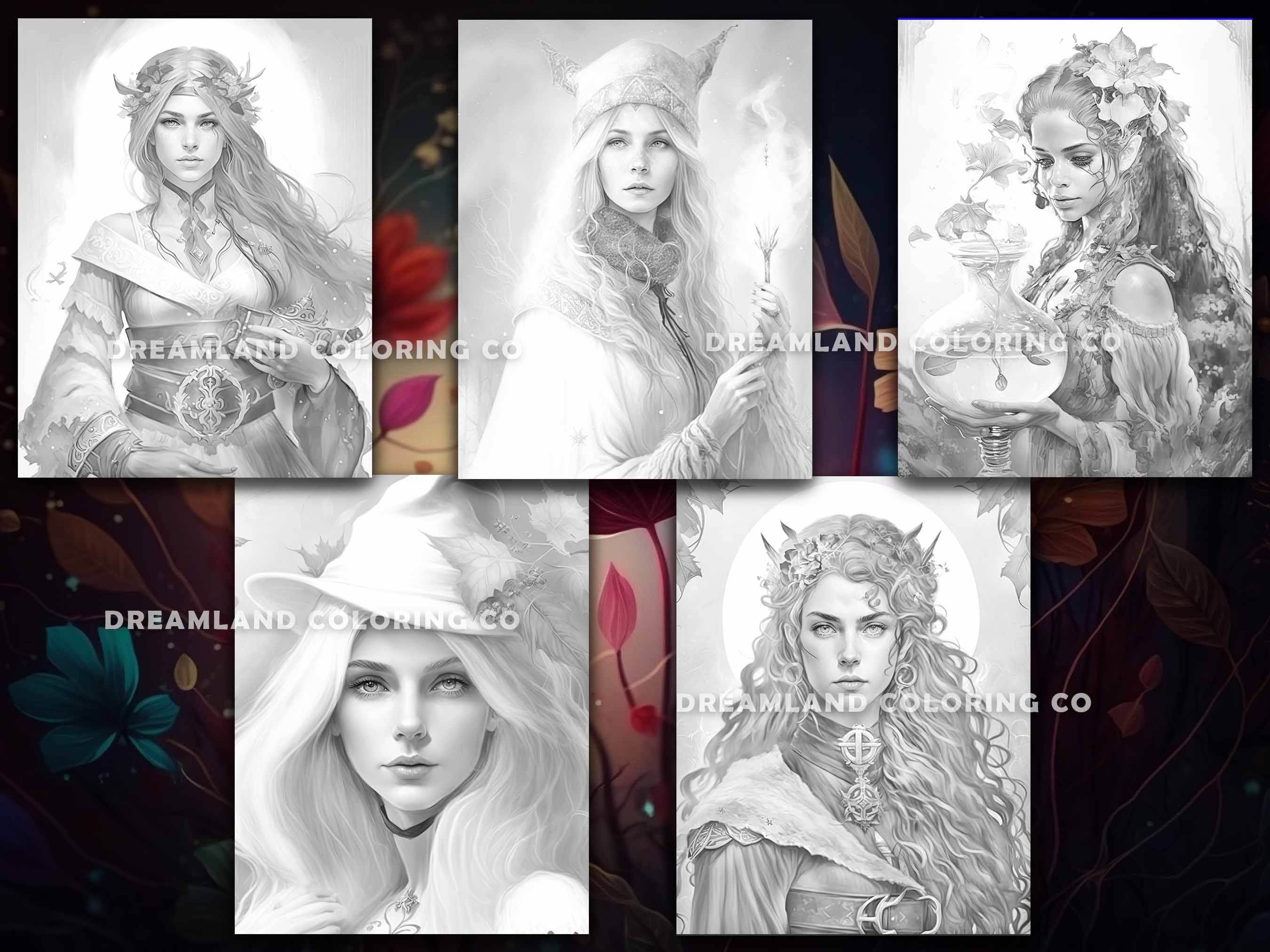 Spell Witch Fantasy Women Coloring Book, Adult Kids Downloadable ...