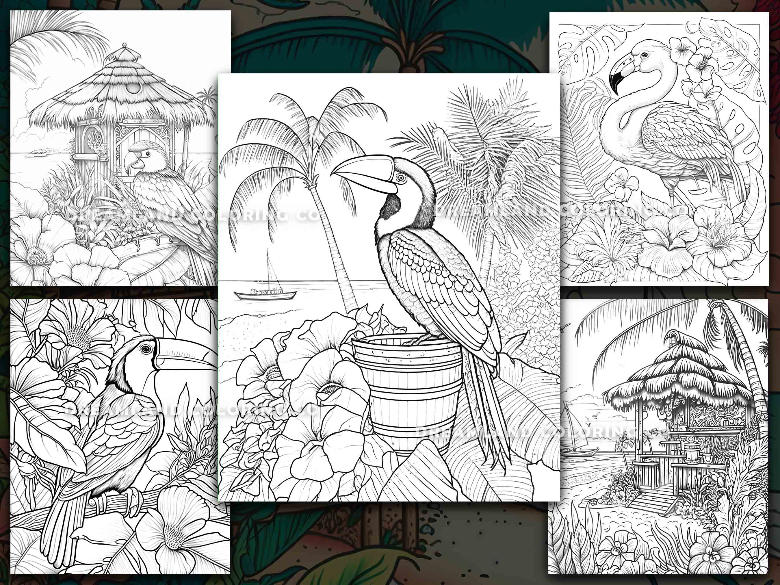 25 Tropical Vacation Trip Coloring Book Pages Adults Kids Traveling ...