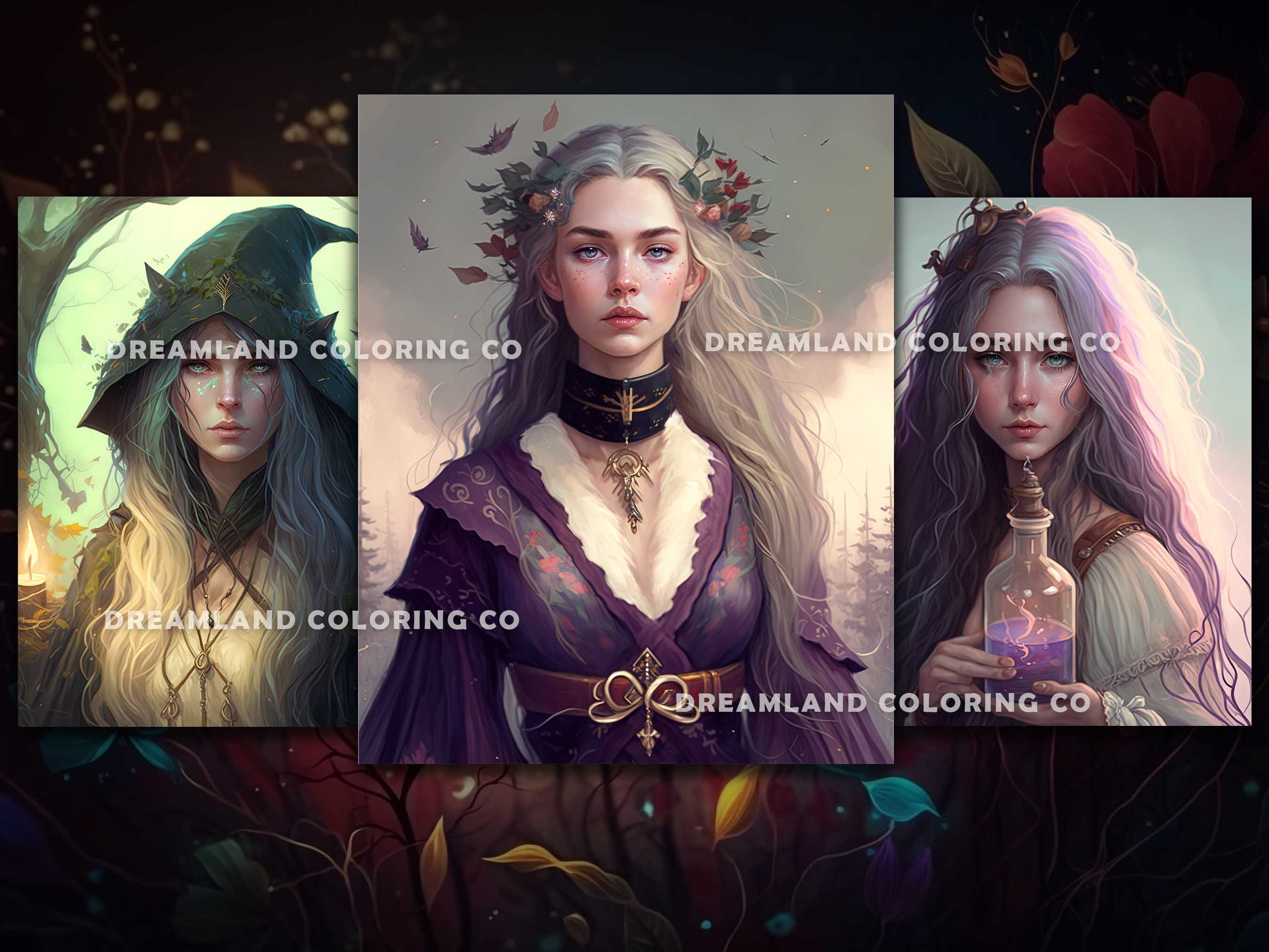 Spell Witch Fantasy Women Coloring Book, Adult Kids Downloadable ...