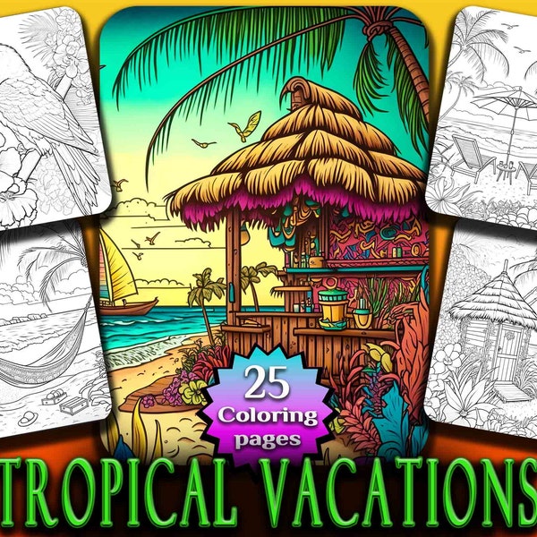 Tropical Vacation Coloring Pages - Etsy