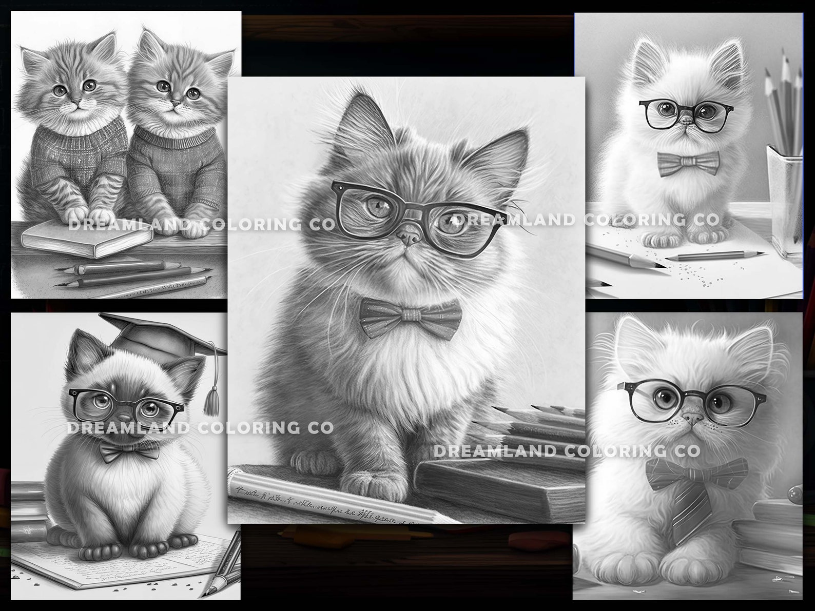 Cute Baby Smart Cats Coloring Page Adults Kids Digital Download ...