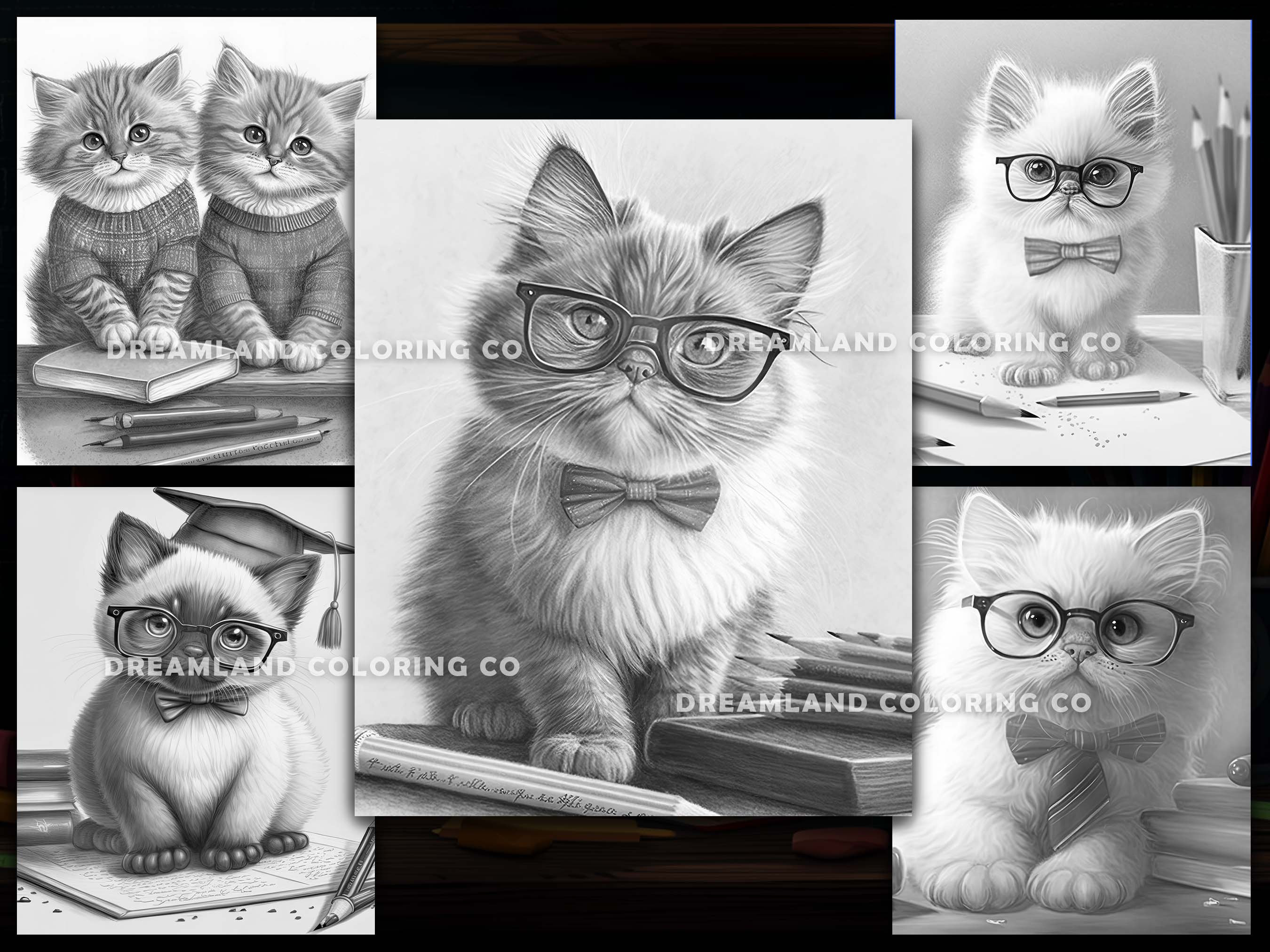 Cute Baby Smart Cats Coloring Page Adults Kids Digital Download ...