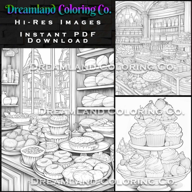 25 French Patisserie Pastry Coloring Books Grayscale Coloring Sheet ...