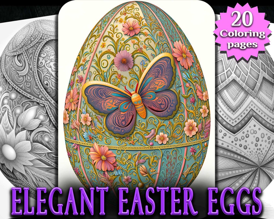 Elegant Fancy Easter Eggs Coloring Pages Adults + Kids - Digital ...