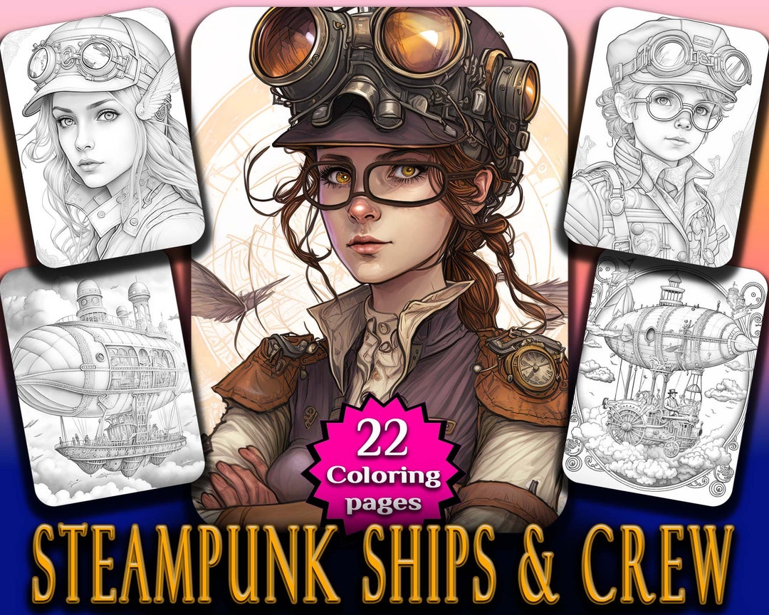 22 Steampunk Flying Air Ship Machine Crew Coloring Book Pages - Etsy