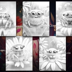 Cute Jumping Spider Coloring Book Adult Kid Downloadable Grayscale ...