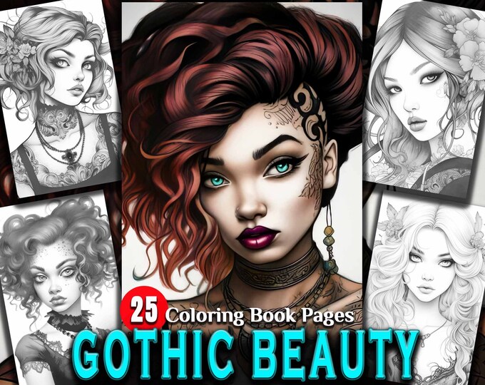 30 Gothic Girls Set 1 Coloring Pages Bright, Medium and Dark Versions ...