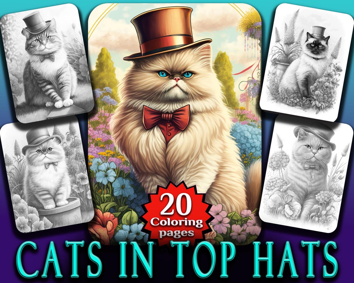 Cute Cat Coloring Pages for Kids and Adults: Printable Digital ...