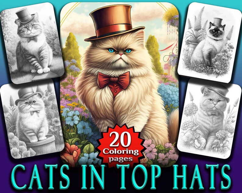 Cute Cat Coloring Pages for Kids and Adults: Printable Digital ...