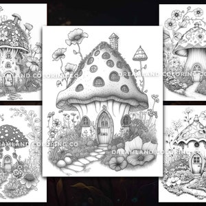 Mushroom Fairy Houses for Fairies Enchanted Fantasy Art Homes 20 Pages ...