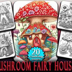 Mushroom Fairy Houses for Fairies Enchanted Fantasy Art Homes 20 Pages ...