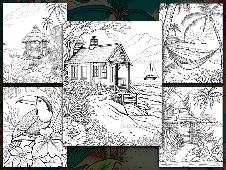 25 Tropical Vacation Trip Coloring Book Pages Adults Kids - Etsy