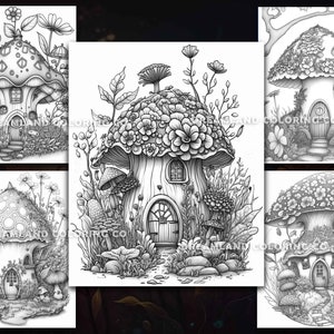 Mushroom Fairy Houses for Fairies Enchanted Fantasy Art Homes 20 Pages ...
