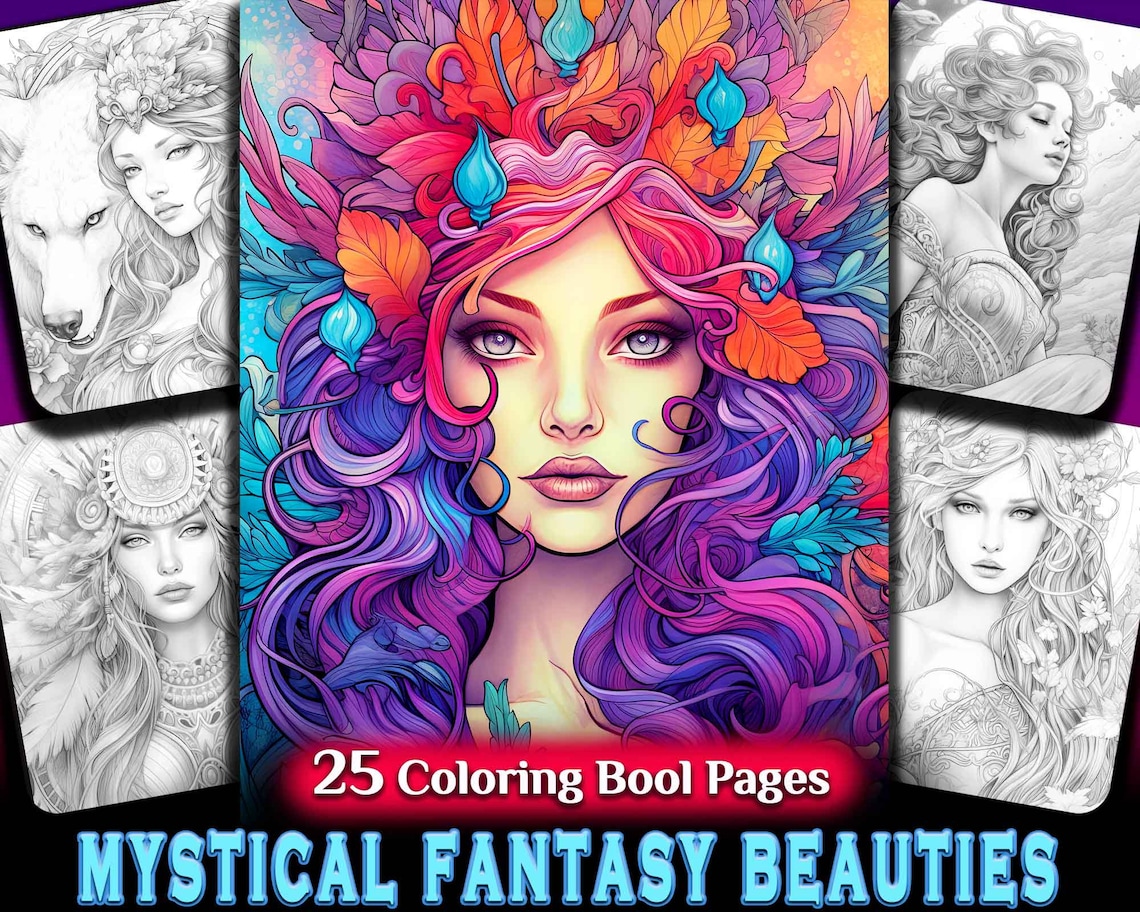 Fantasy Beauties Coloring Book for Adult Kids Downloadable - Etsy