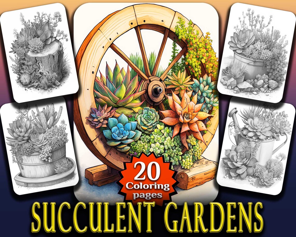 Succulent Garden Coloring Book Pages for Grown Ups and Youngsters 20 ...