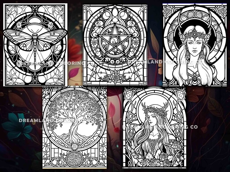 Magical Moon Goddess Stained Glass Coloring Page Book Adults - Etsy