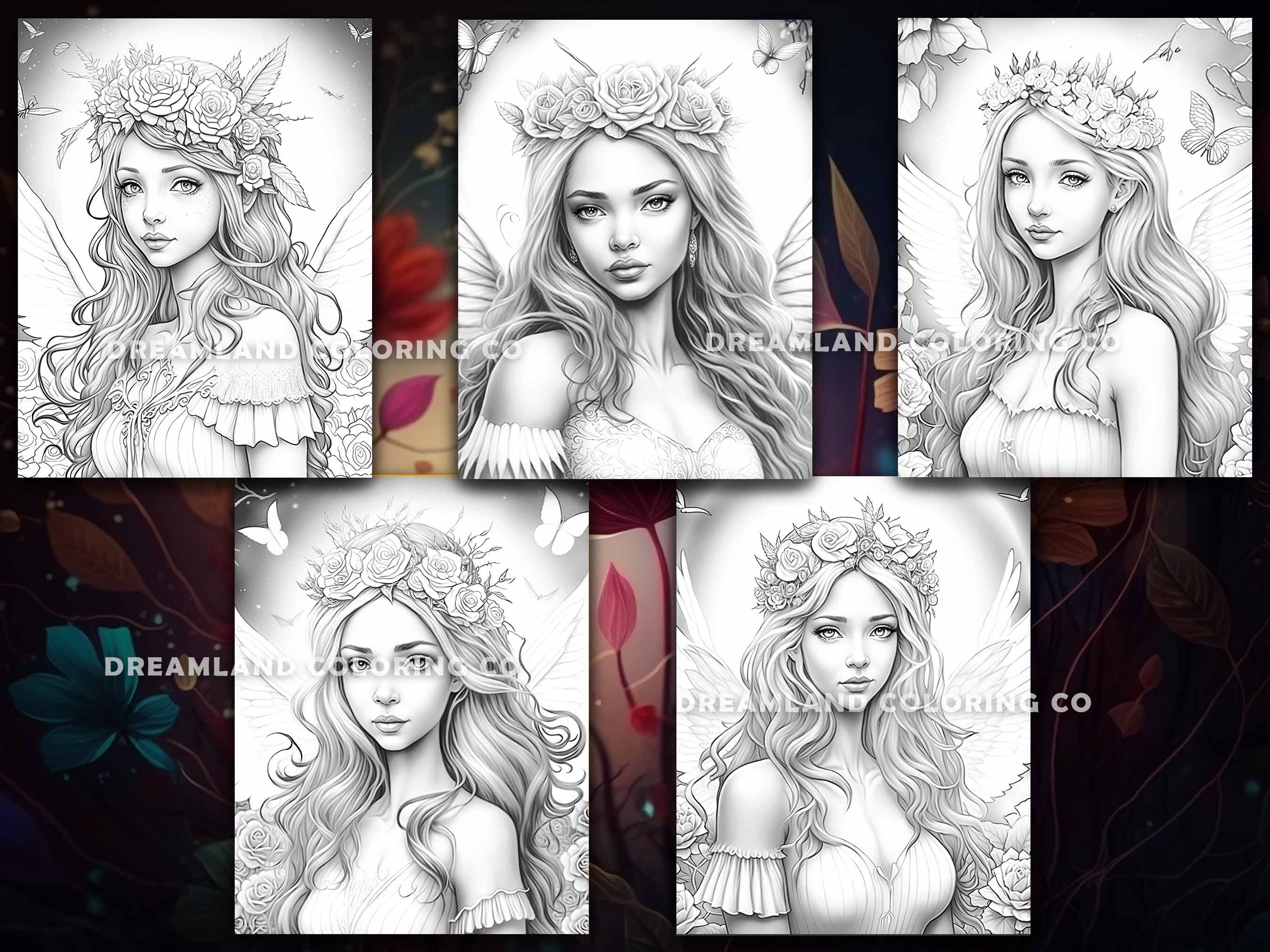 Enchanting Fantasy Fairy Girls Magical Coloring Book Pages Adults Kids ...