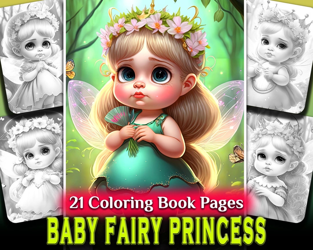 Magical Baby Fairy Princess Fantasy Coloring Book Pages - Adults Kids ...