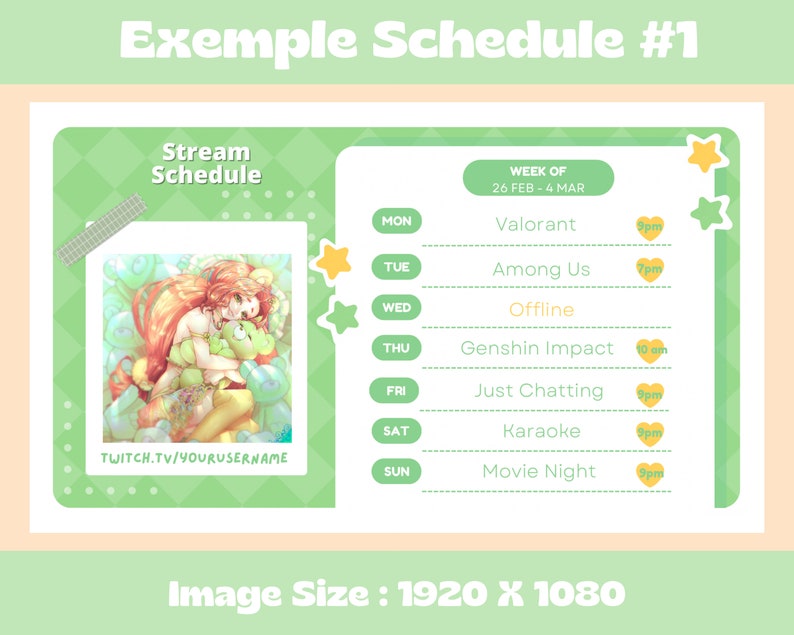 Green Cute Aesthetic Stream Schedule Weekly Template | Includes CANVA ...