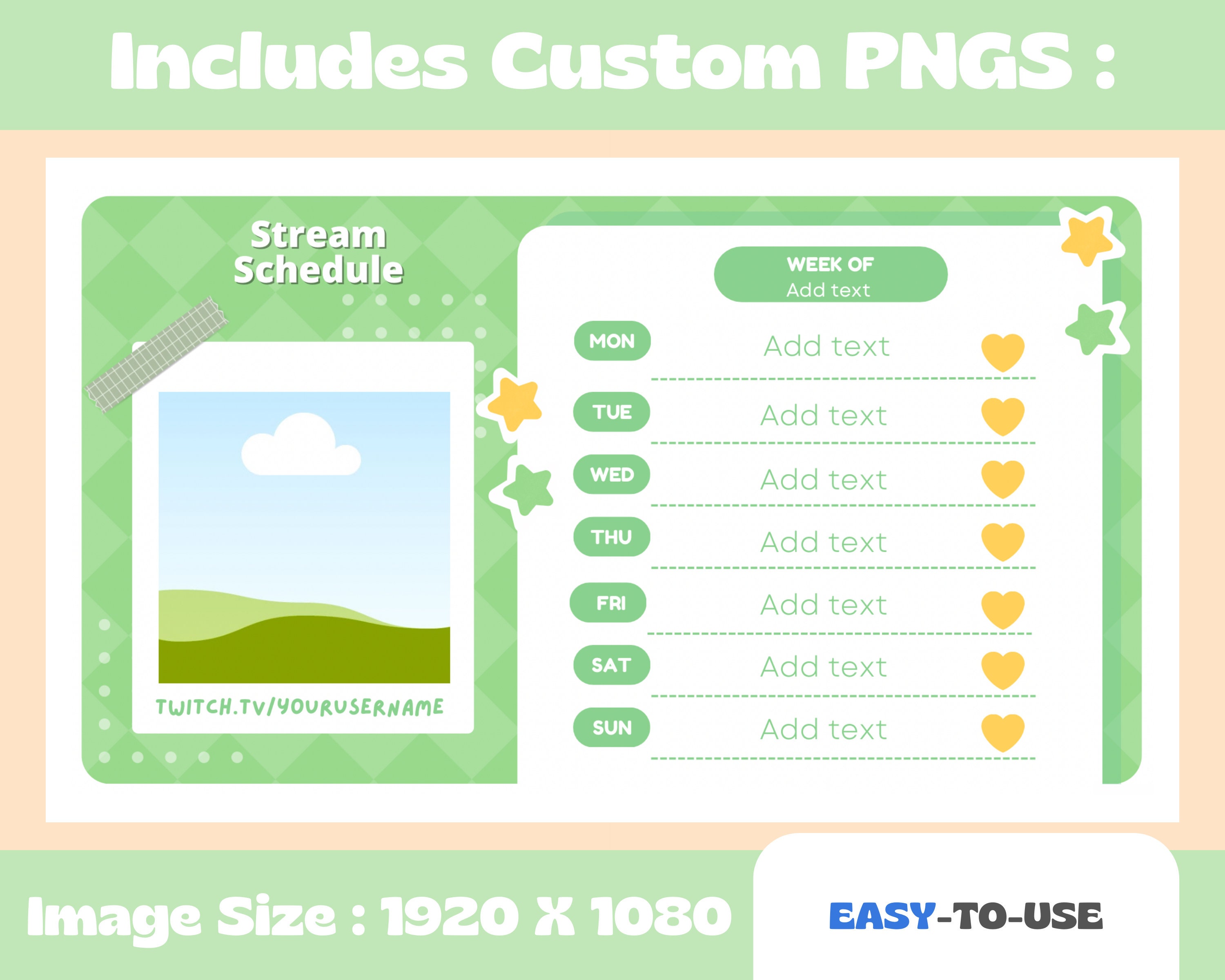 Green Cute Aesthetic Stream Schedule Weekly Template | Includes CANVA ...