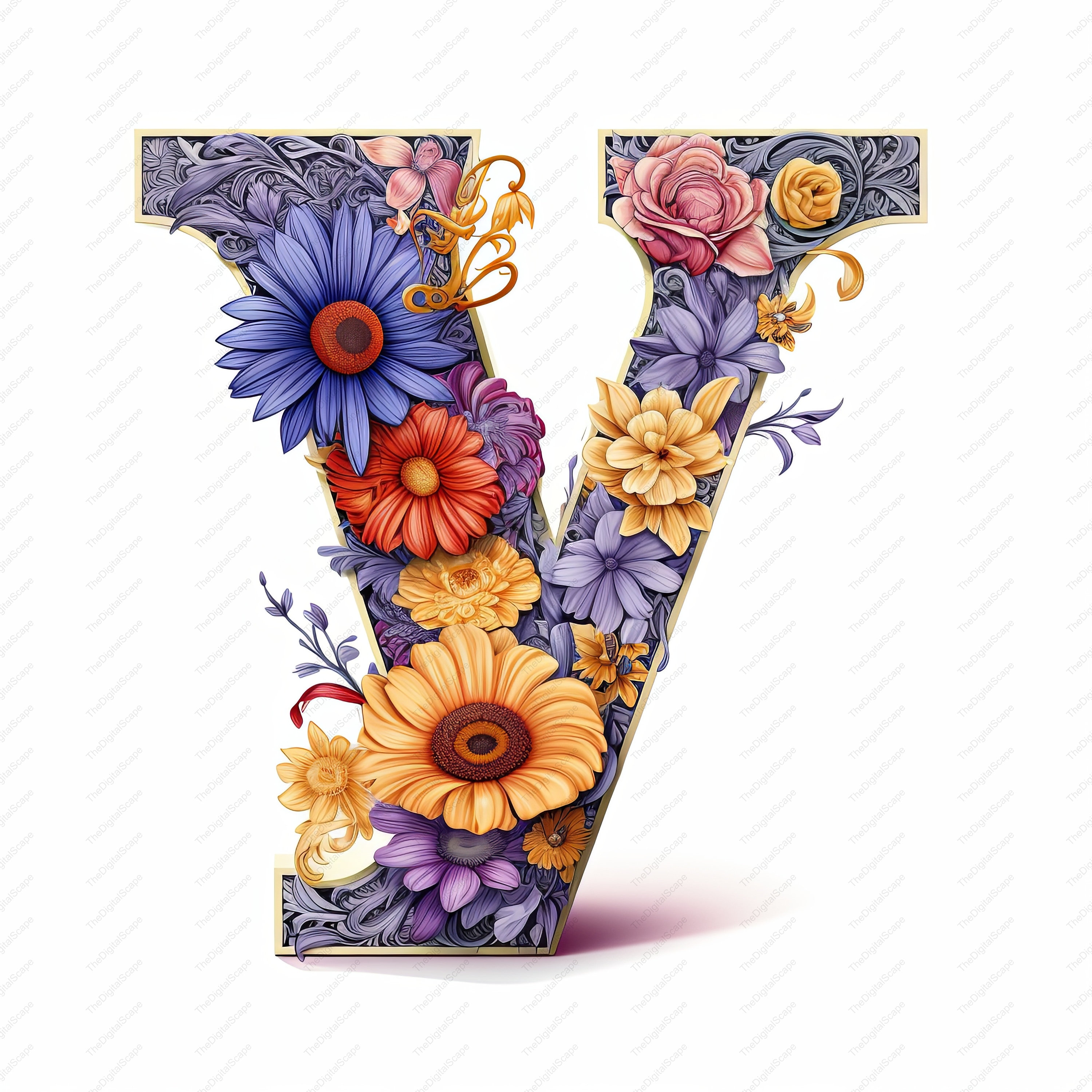 Floral Letter Y Clipart: Printable Alphabet Image (digital Download) - Etsy