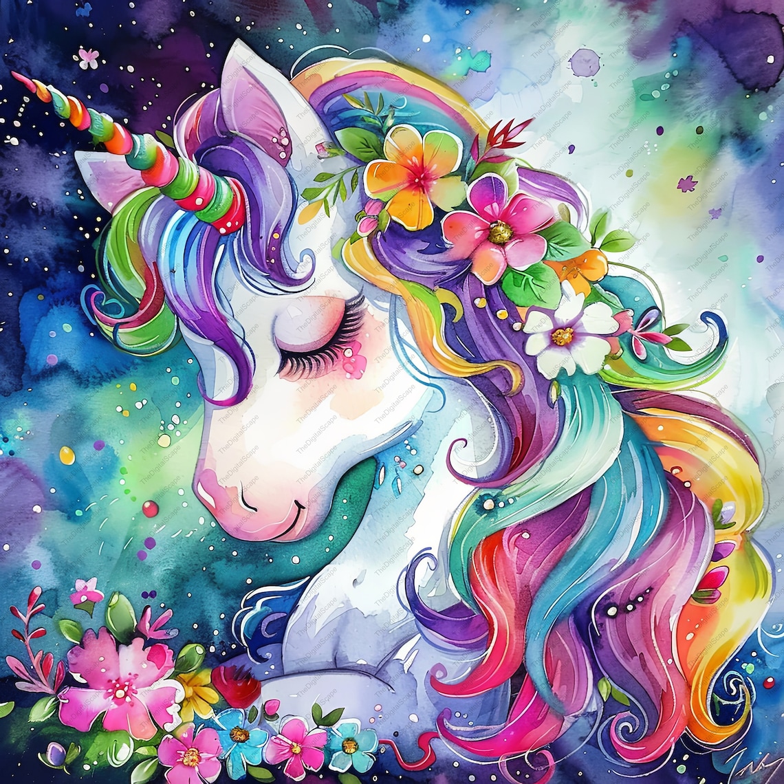 Rainbow Unicorn Clipart Set – Cute Floral Jpgs (digital Download) - Etsy