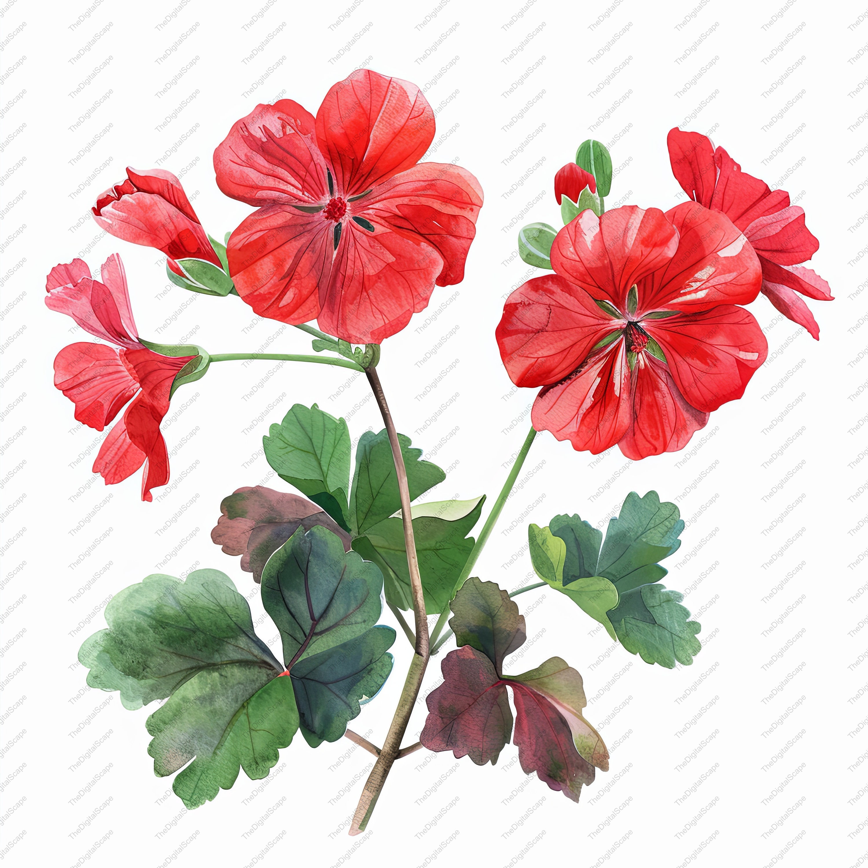 Geranium Flowers Watercolor Clipart – High-quality Jpgs (digital ...
