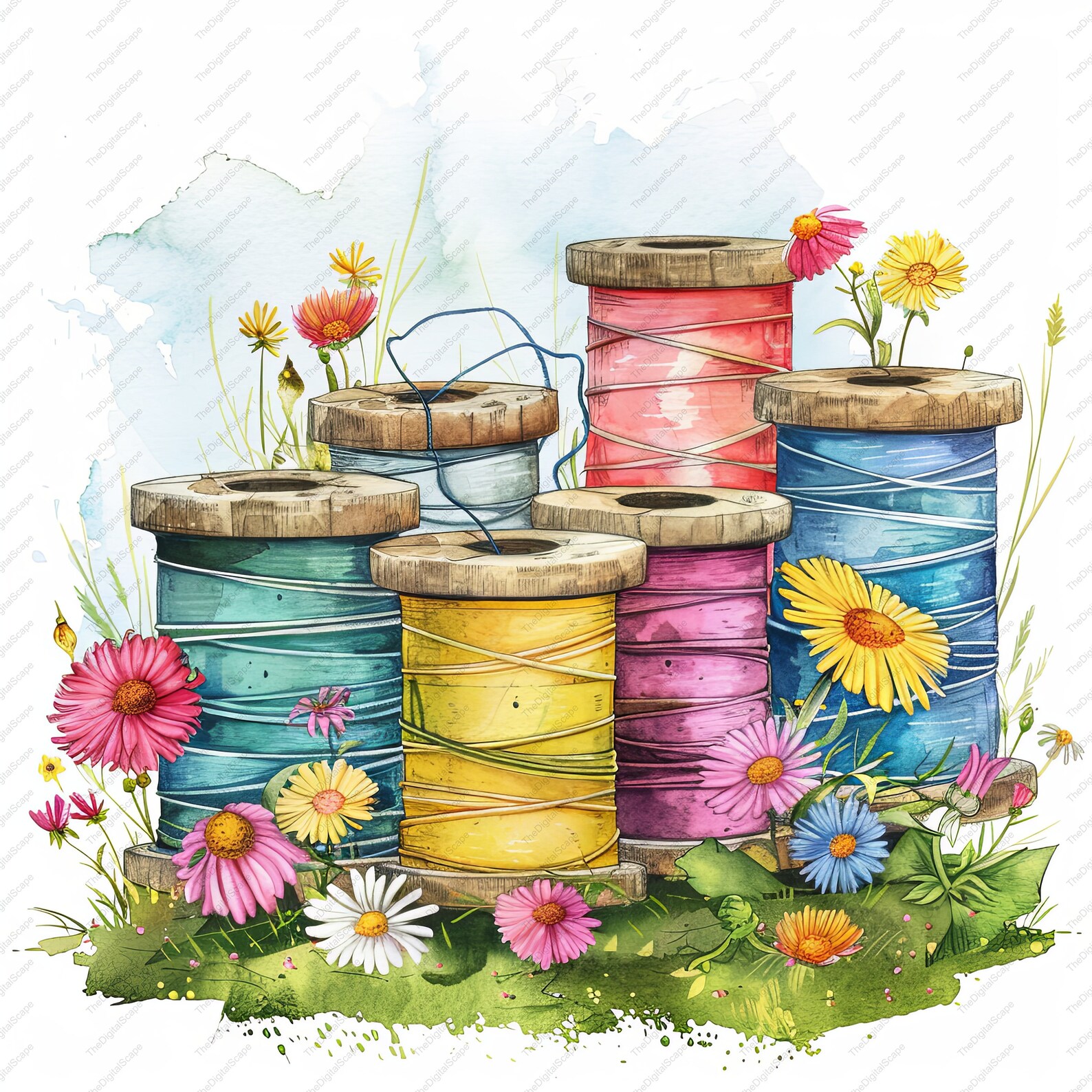 Vintage Spools of Thread Clipart 10 High Quality Jpgs, Scrapbooks ...