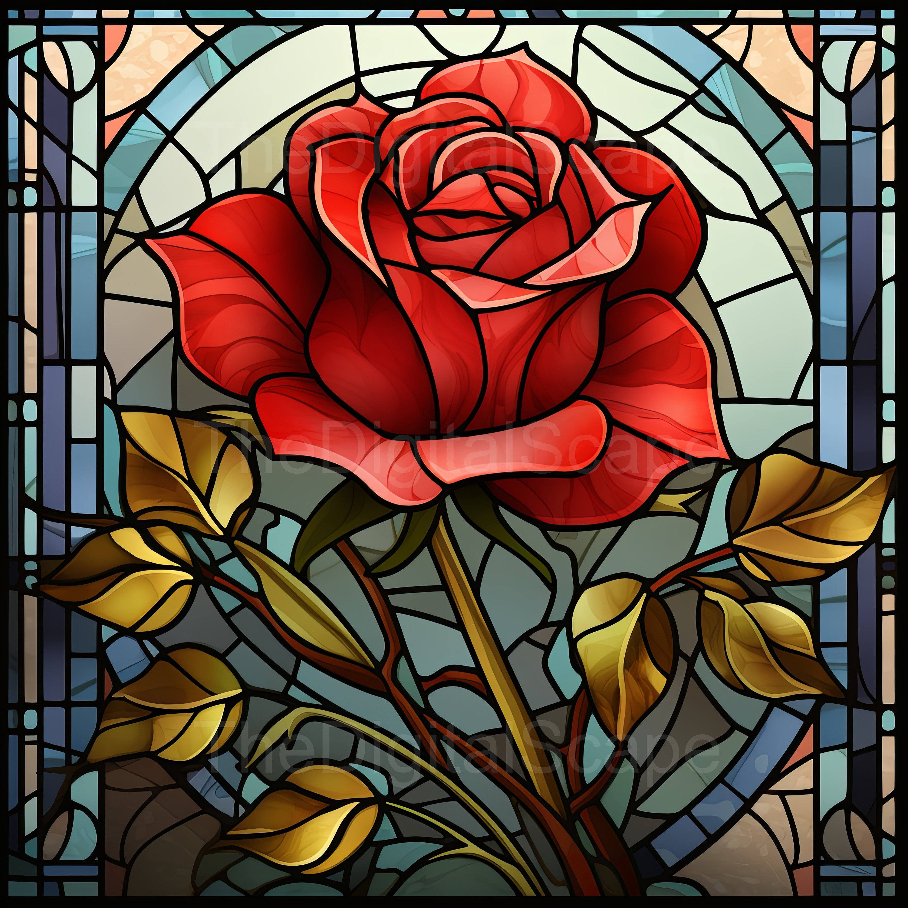 Stained Glass Rose Clipart 10 High Quality Jpgs Scrapbooks - Etsy