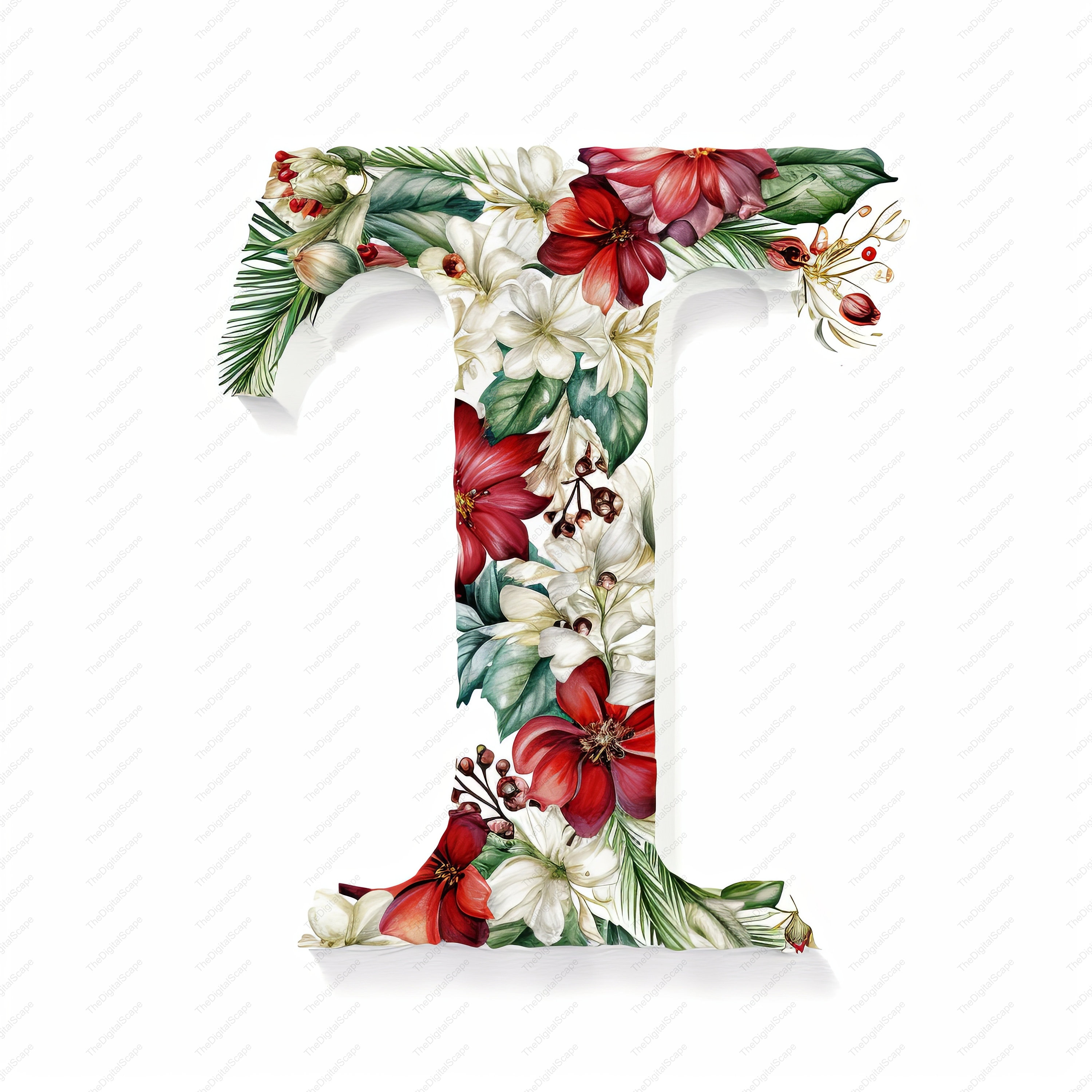 Floral Letter T Clipart, 10 High Quality Jpgs, Nursery Art, Instant ...