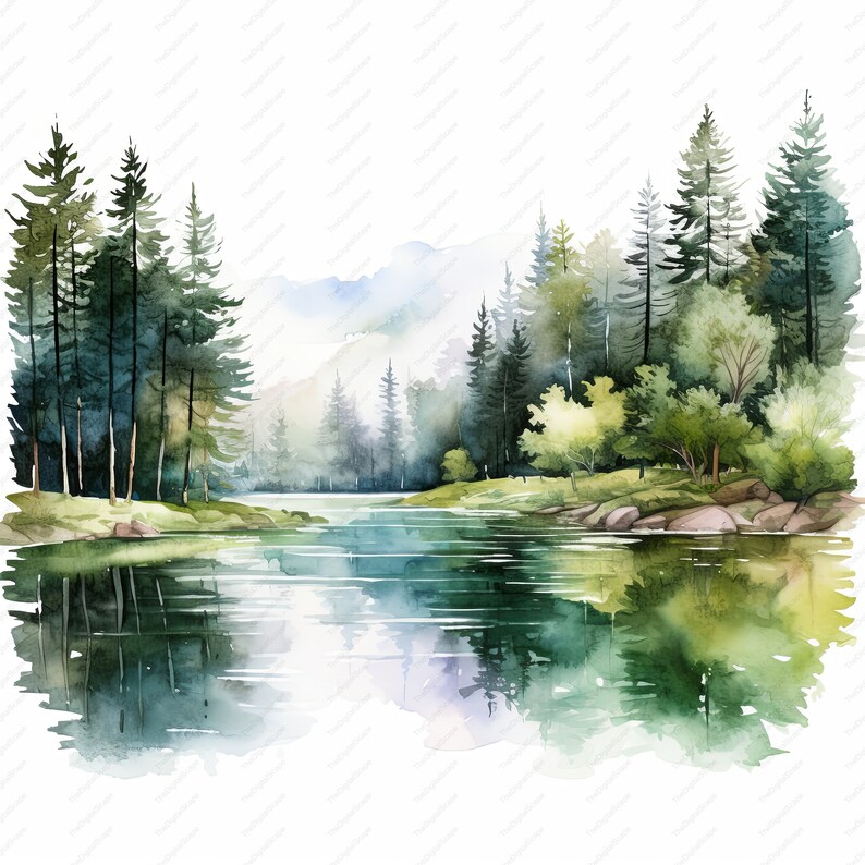 Forest Lake Clipart - 10 High Quality Jpgs, Scrapbooks, Digital Craft ...