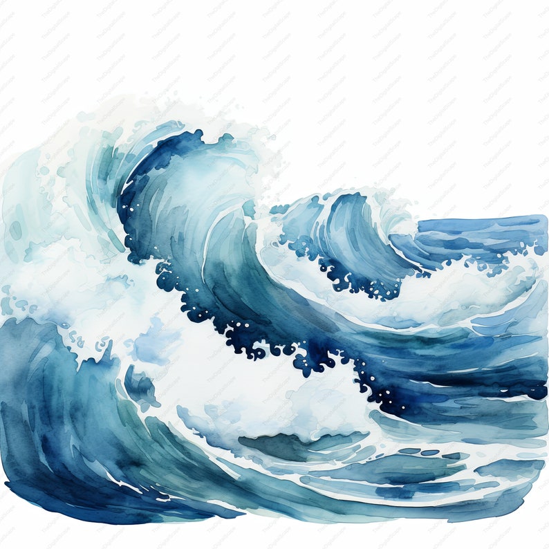 Watercolor Wave Clipart – Ocean Graphics, Commercial Use (instant ...