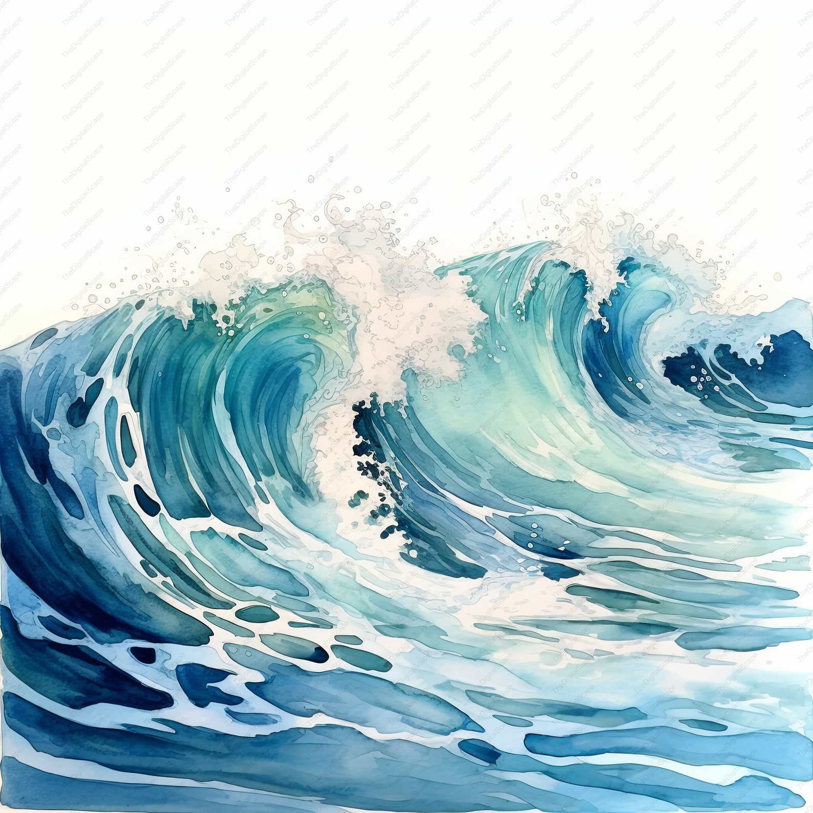 Watercolor Wave Clipart – Ocean Graphics, Commercial Use (instant ...