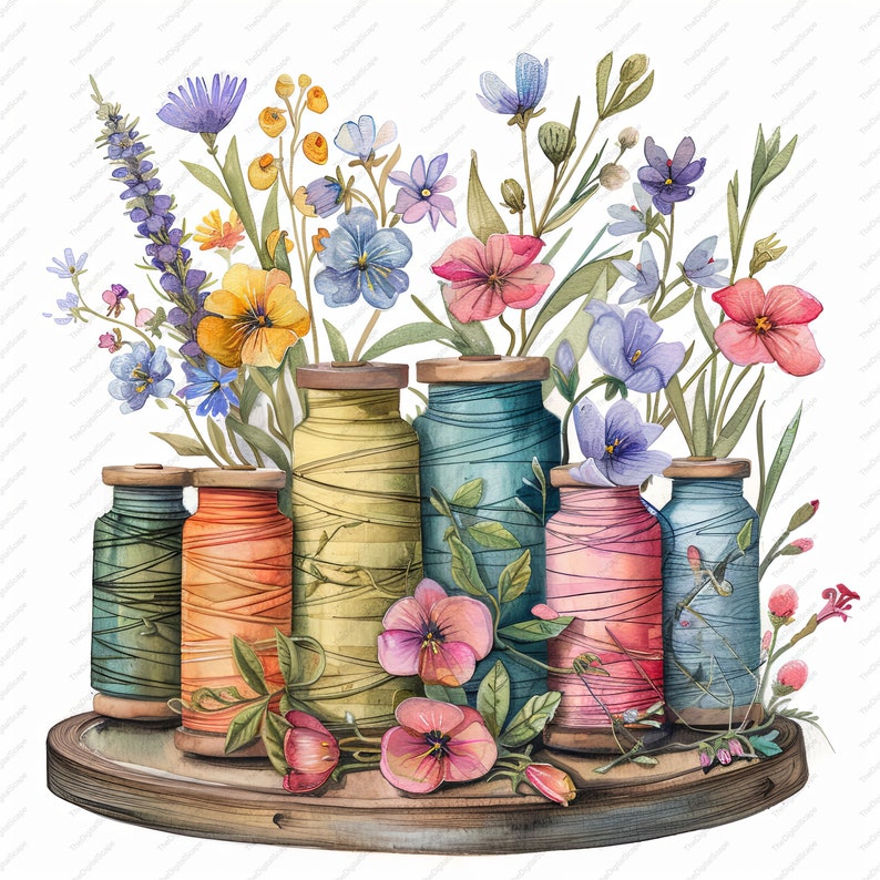 Vintage Spools of Thread Clipart 10 High Quality Jpgs, Scrapbooks ...