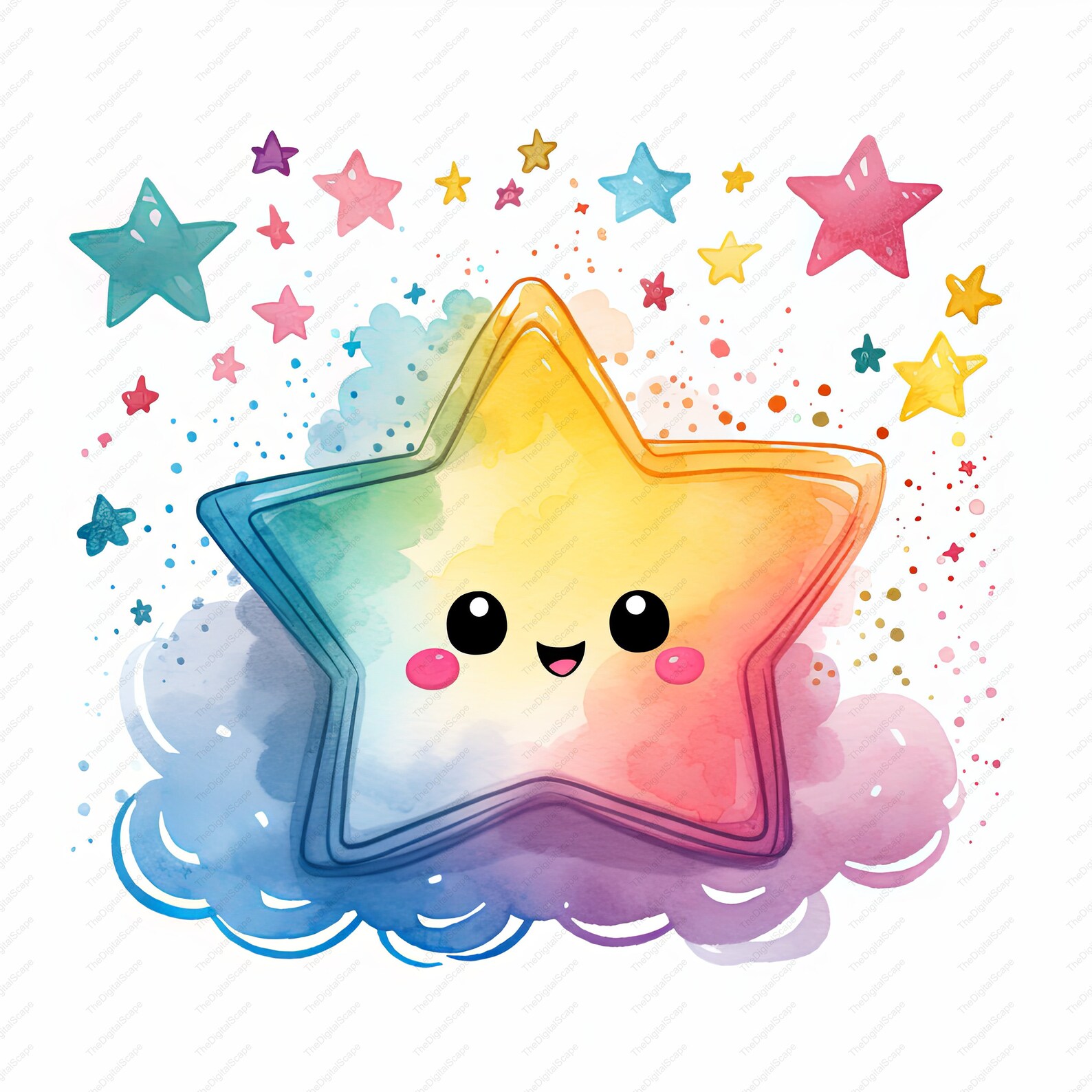 Kawaii Star Watercolour SET 1 Clipart - 10 High Quality Jpgs ...