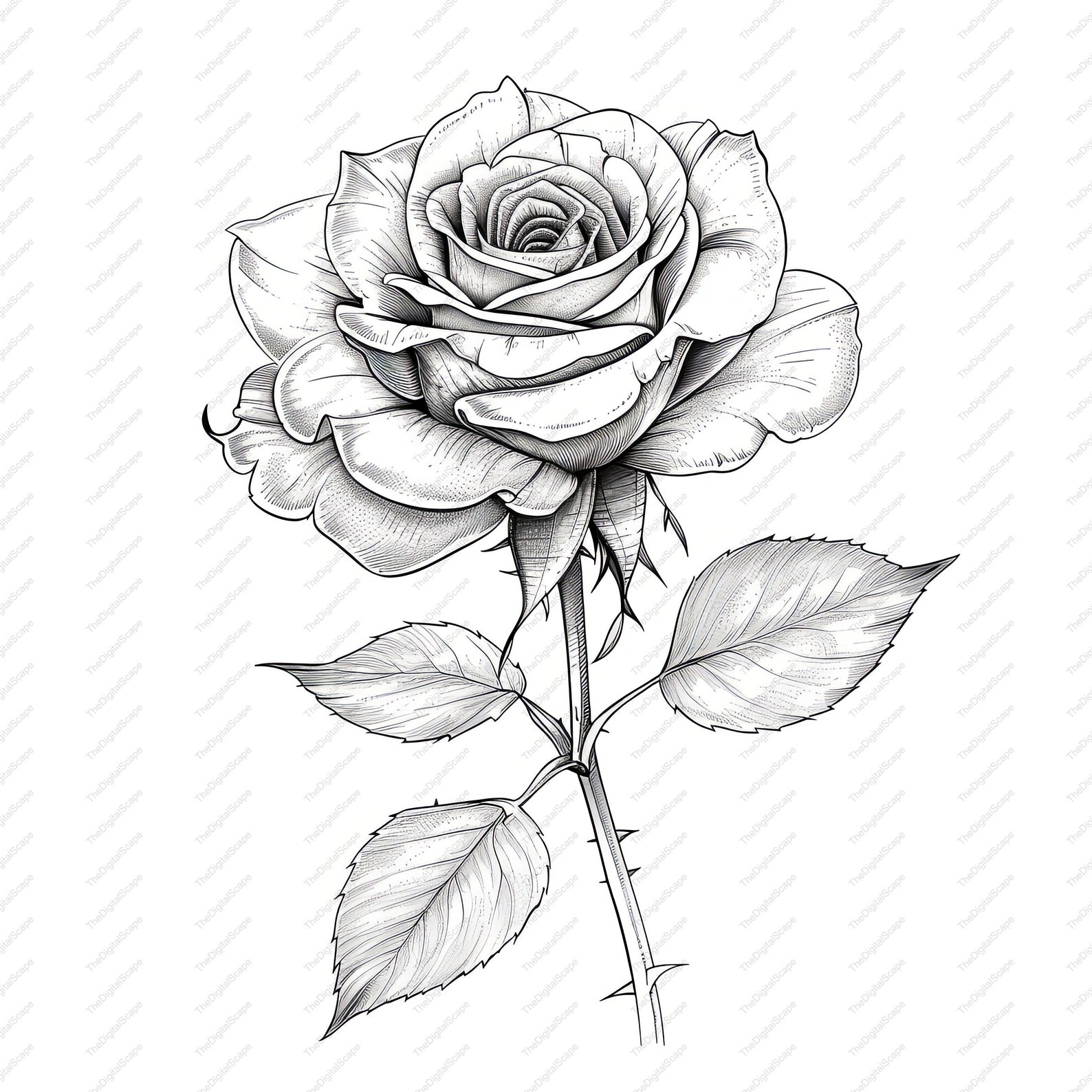 Pencil Sketch Rose Clipart – High-quality Jpgs, Commercial Use (instant ...