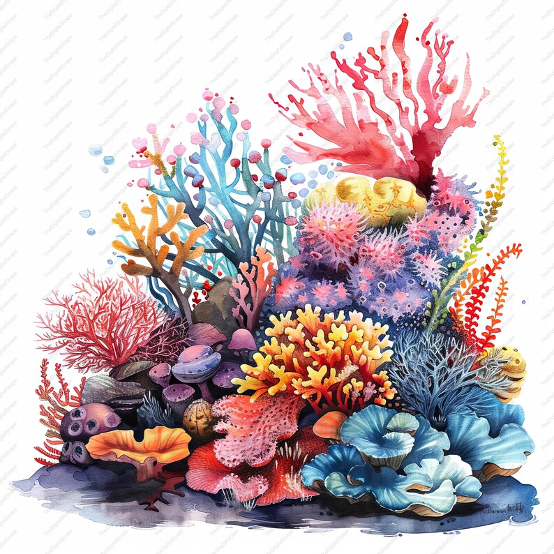 10 Underwater Coral Reef Clipart, Water Plants, Printable Watercolour ...