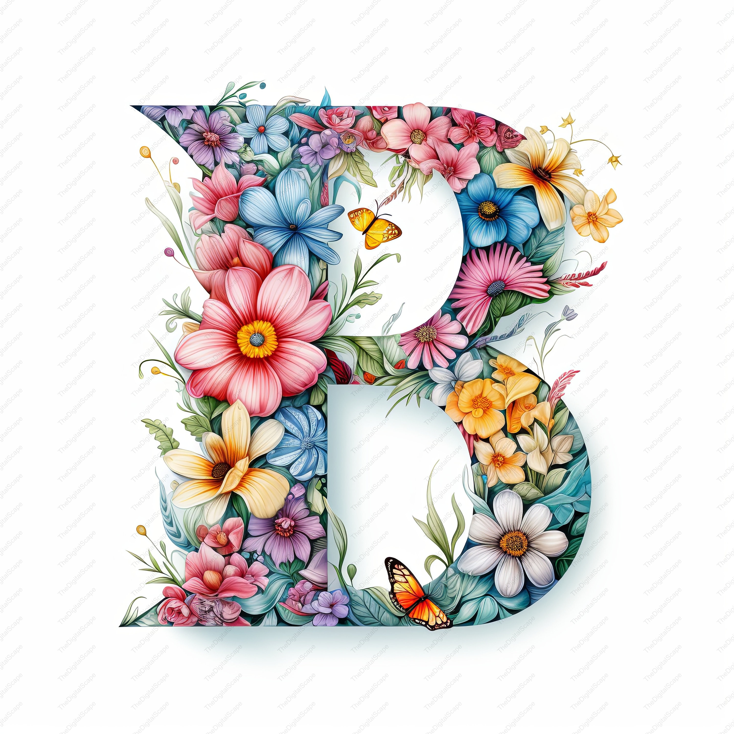 Floral Letter B Clipart – High-quality Alphabet Print (digital Download ...
