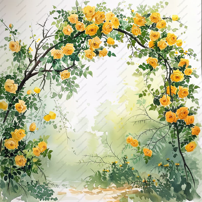 10 Yellow Rose Arches Watercolour Clipart High Quality Jpgs, Scrapbooks ...