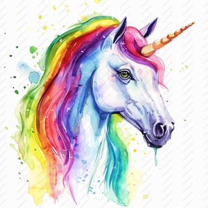 10 Vibrant Rainbow Unicorns Clipart - 10 High Quality Jpgs, Scrapbooks ...