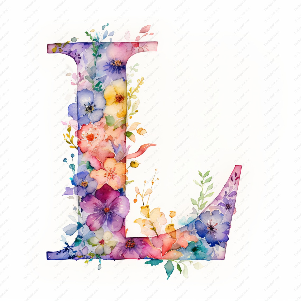 Floral Letter L Clipart – High-quality JPG, Alphabet Print (digital ...