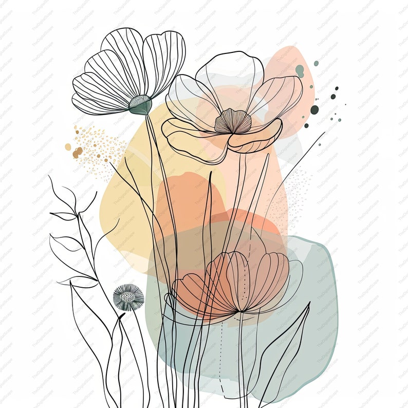 Boho Pastel Flowers Line Art Clipart: Scrapbook Planner Graphics (jpgs ...