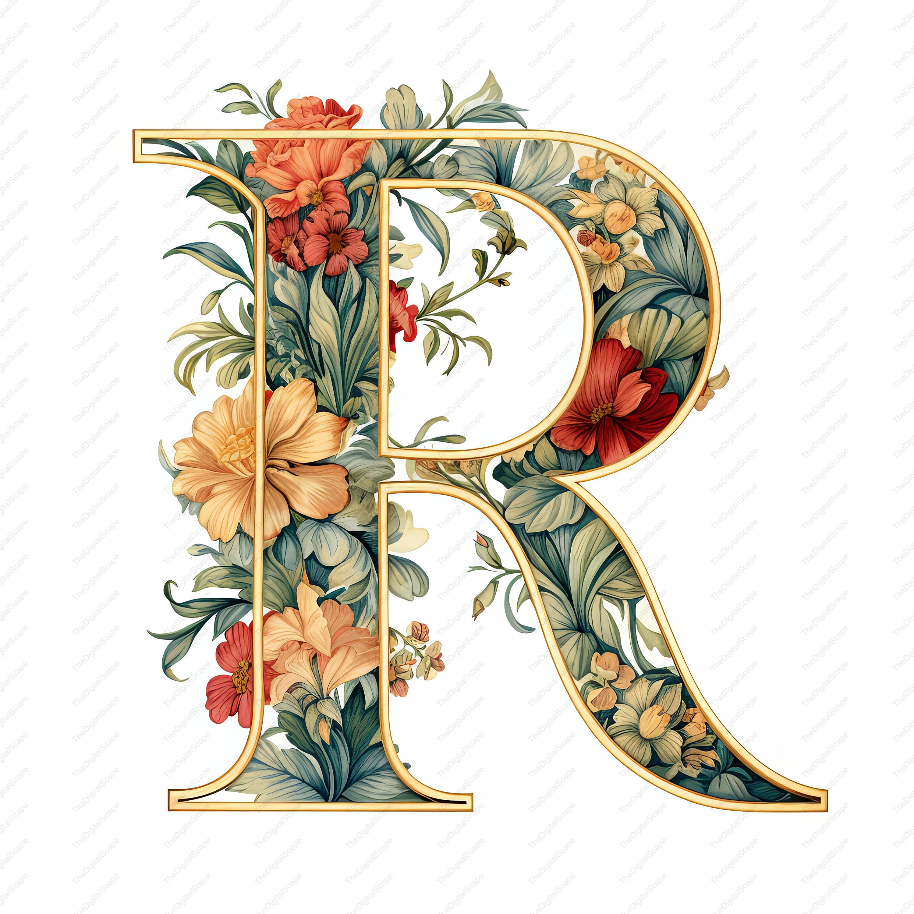 Floral Letter R Clipart – Printable Alphabet Initial (digital Download ...