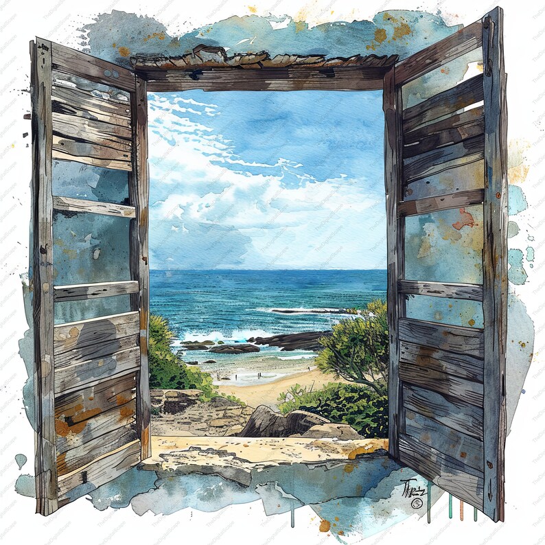 Ocean View Window Clipart: Watercolor Sea Scene (digital Download) - Etsy