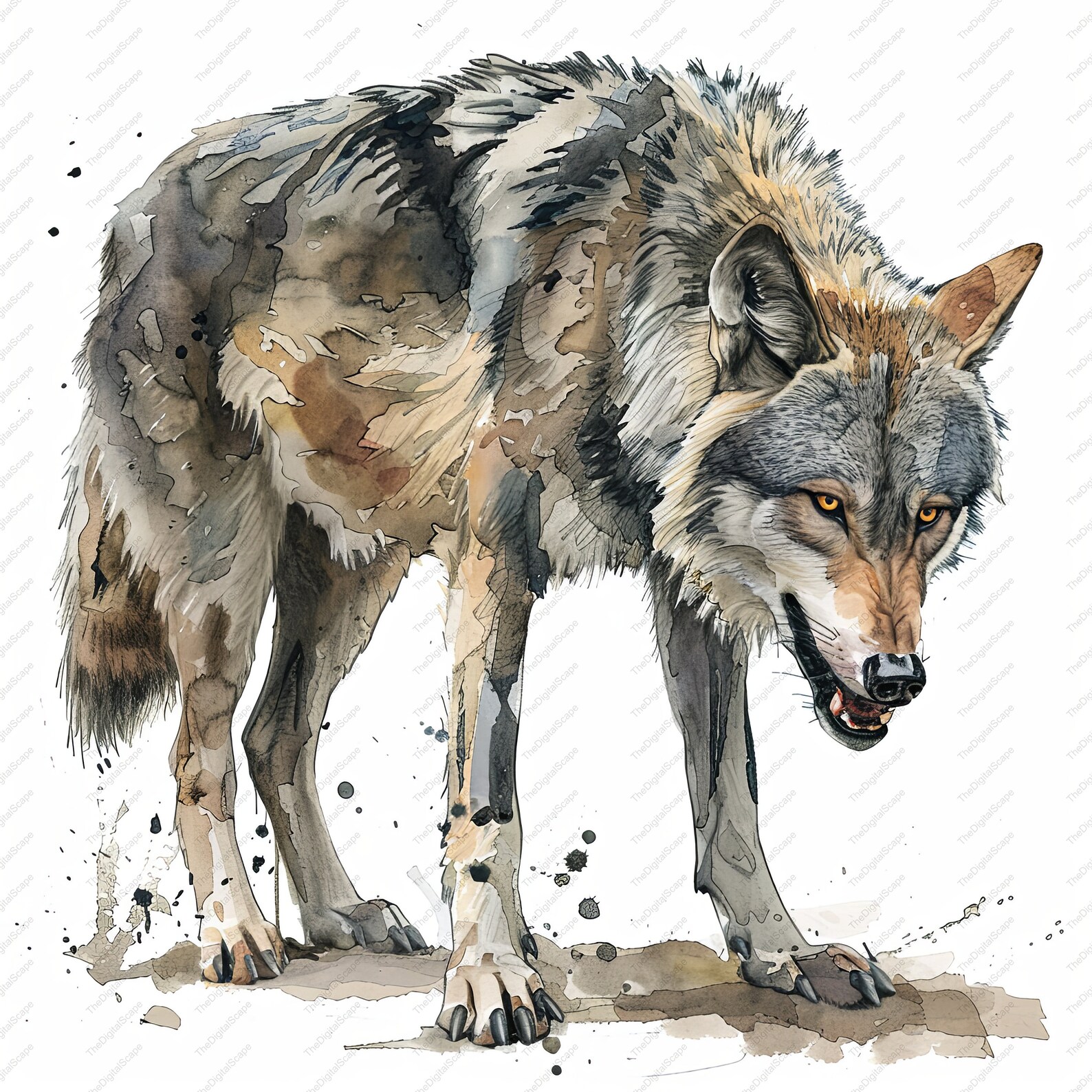 Hungry Wolf Watercolor Clipart – Commercial Use Jpgs (digital Download ...