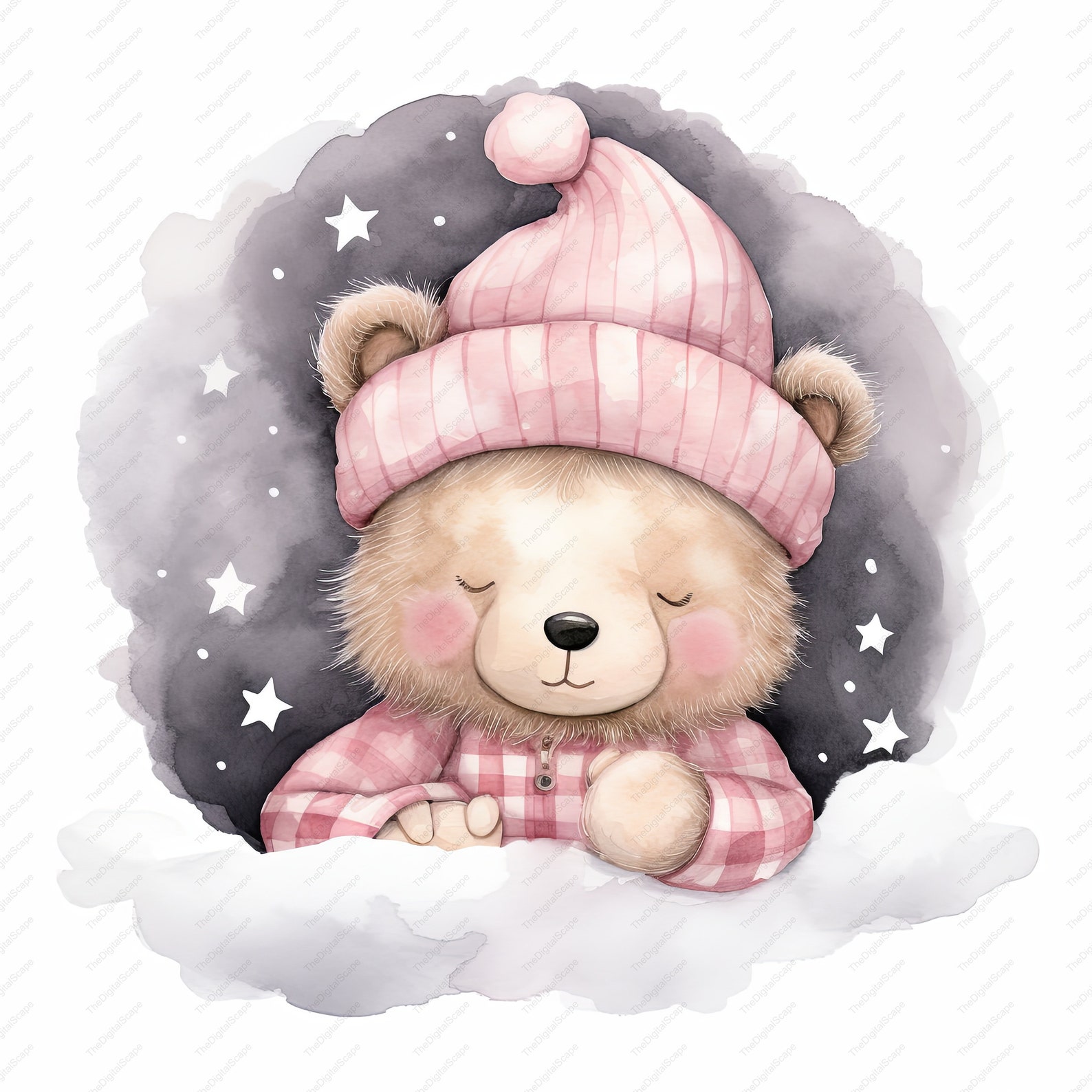 Sleeping Teddy Bear Clipart – Cute Bear in Pajamas, Commercial Use ...
